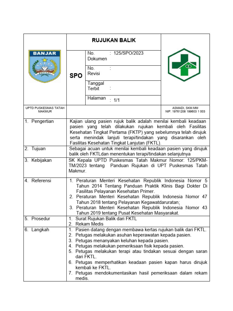 RUJUKAN BALIK Sop | PDF