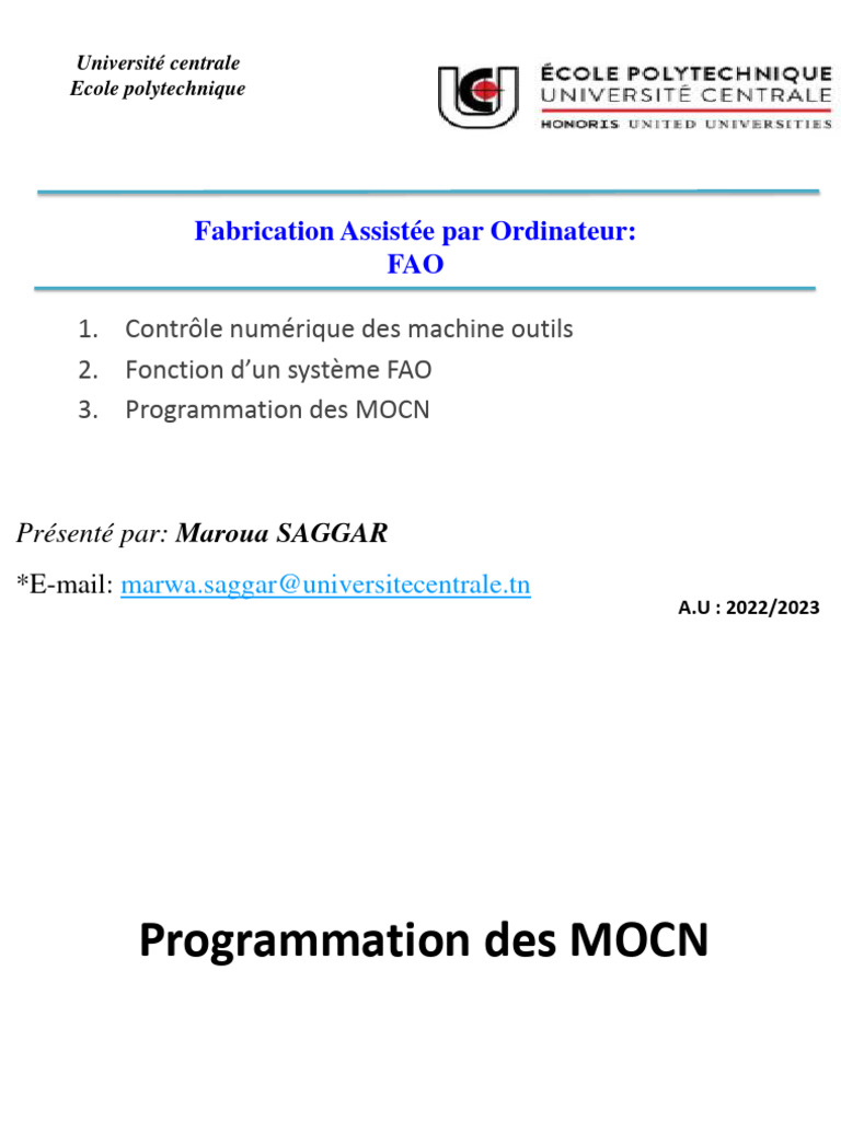 Chapitre 3 Fabrication Assistée Par Ordinateur 3 - Code G | PDF | Machine-outil à commande ...