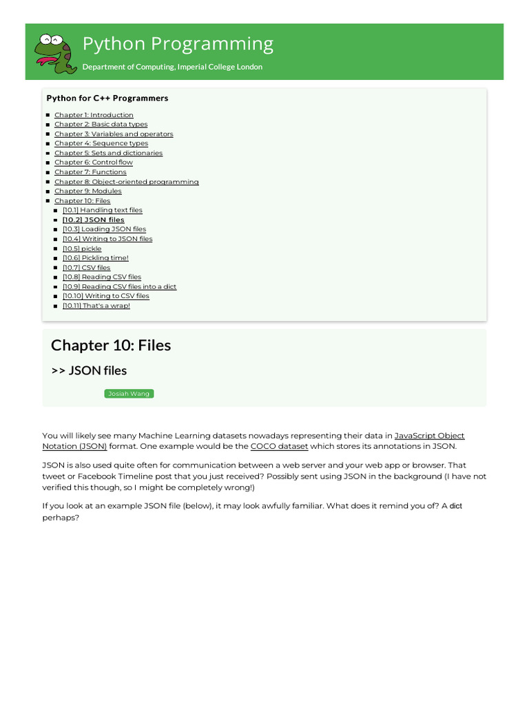 Python Pages Doc Ic Ac Uk CPP Lessons CPP 10 Files 02 Json HTML | PDF | Json | Python ...