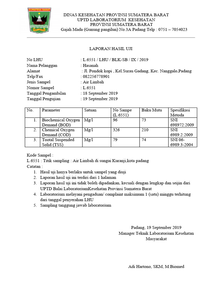 06.2surat Hasil Uji Lab | PDF