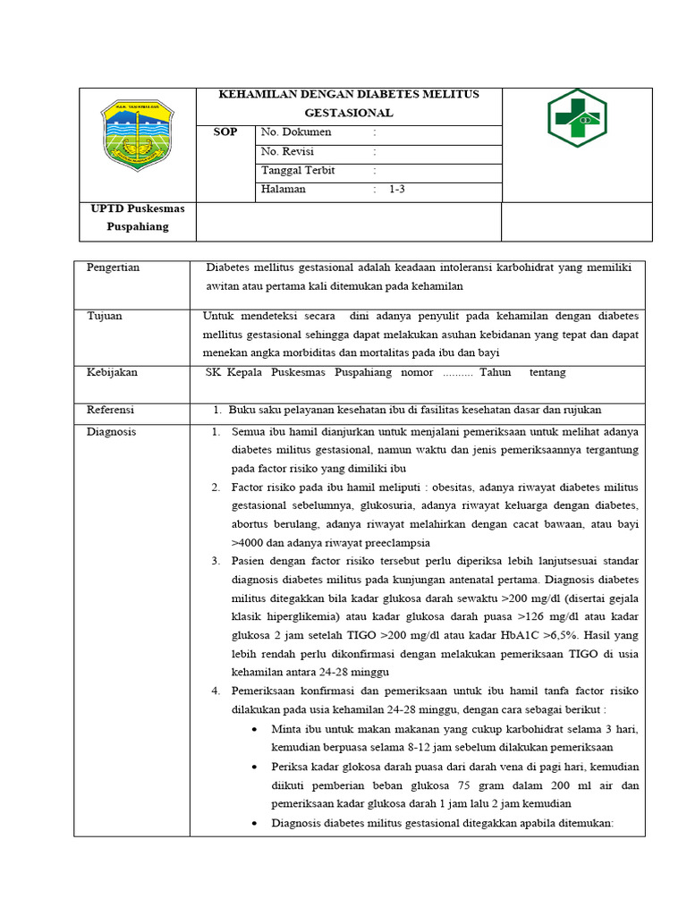 SOP DM Pada Ibu Hamil | PDF