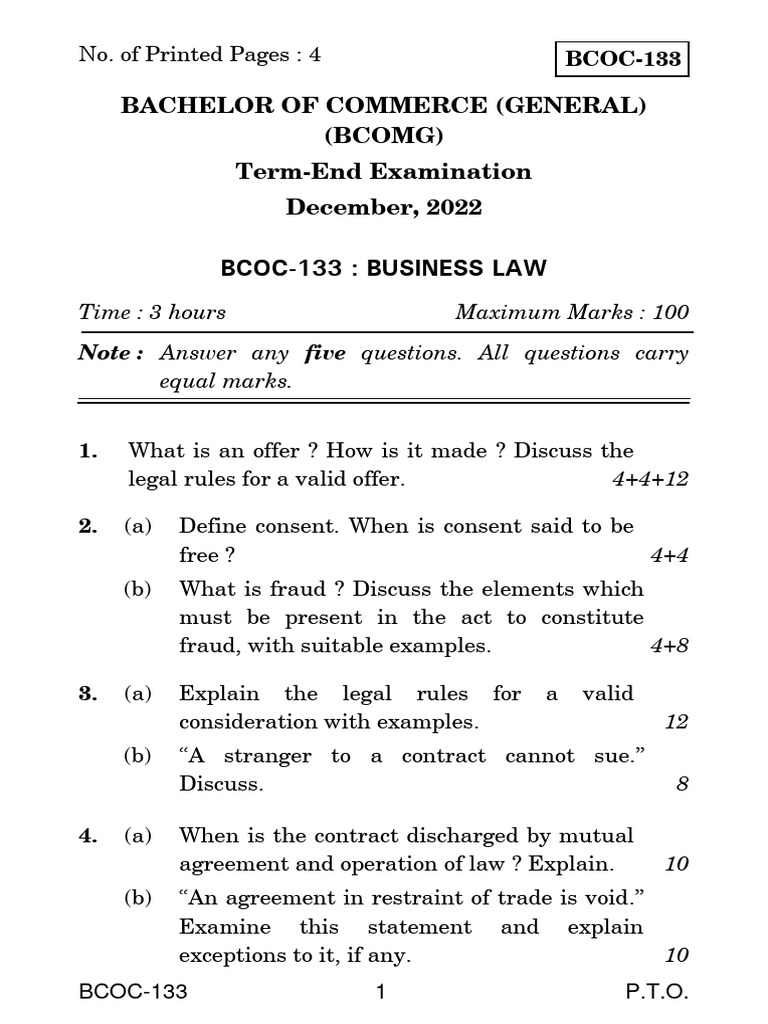 BCOC-133 December 2022 | PDF | Legal Liability | Business Law