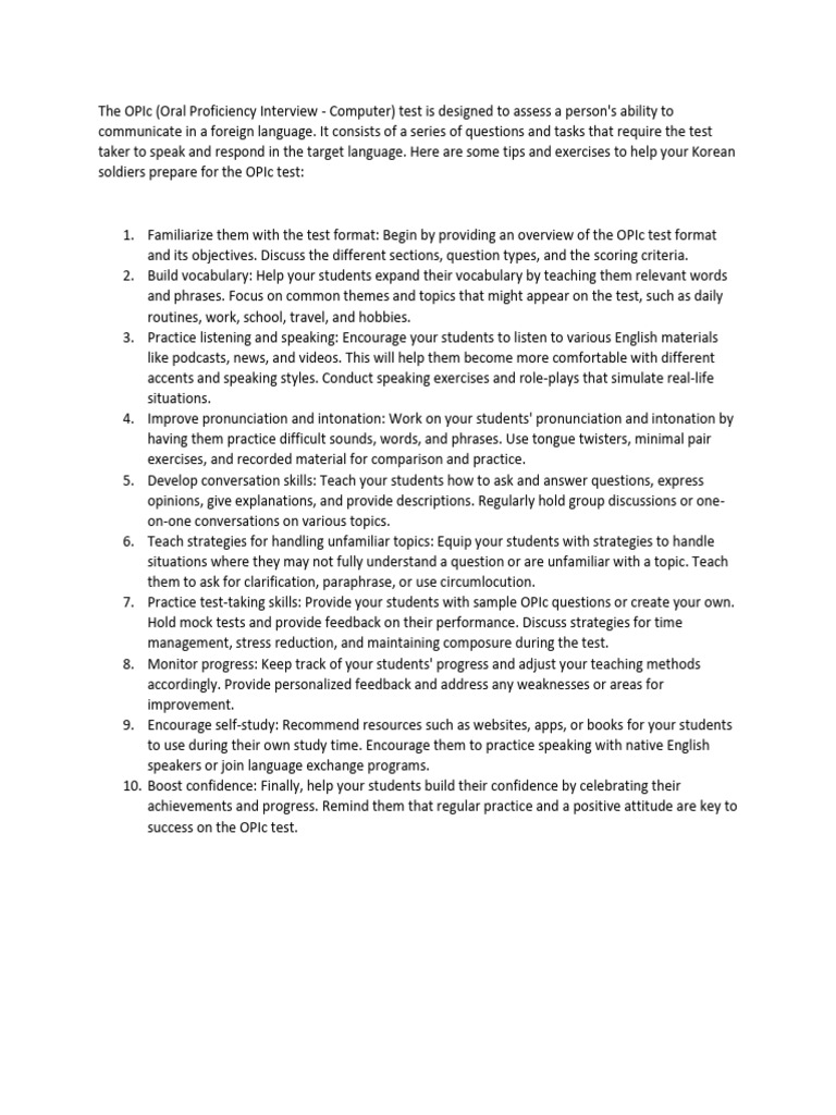 OPIc Test Preparation Guide | PDF | Career & Growth