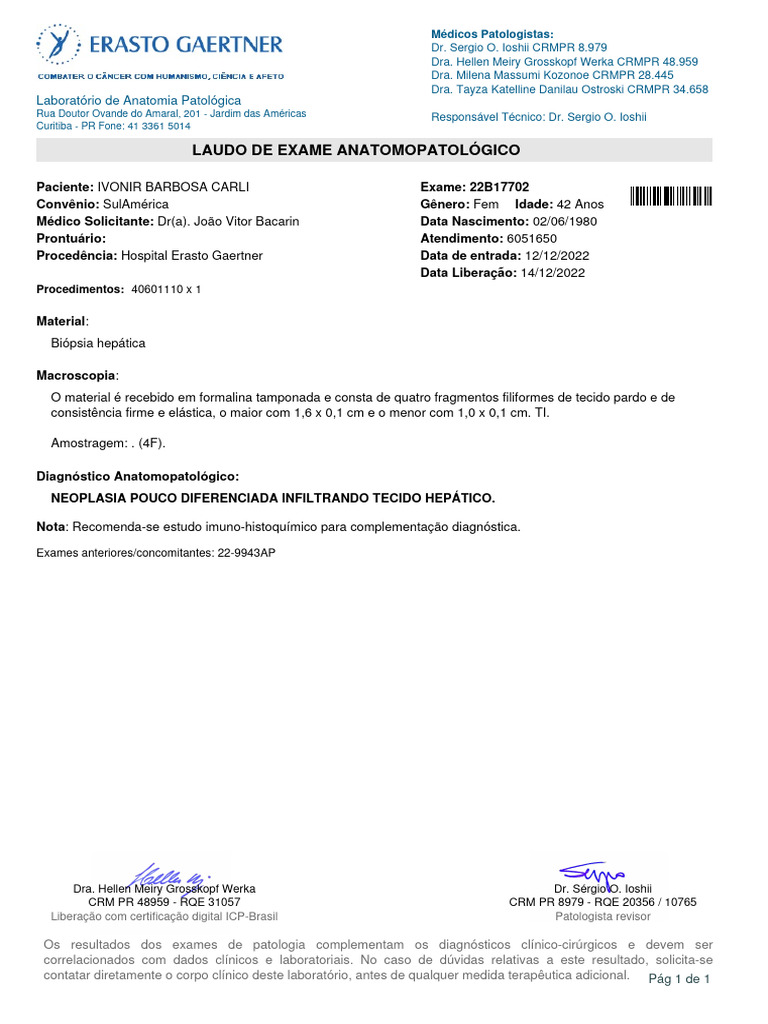 Laudo de Exame Anatomopatológico: Laboratório de Anatomia Patológica ...