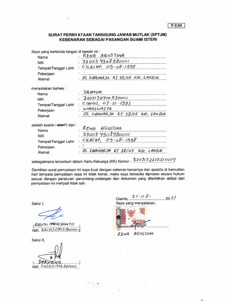 SPTJM Suami Istri | PDF