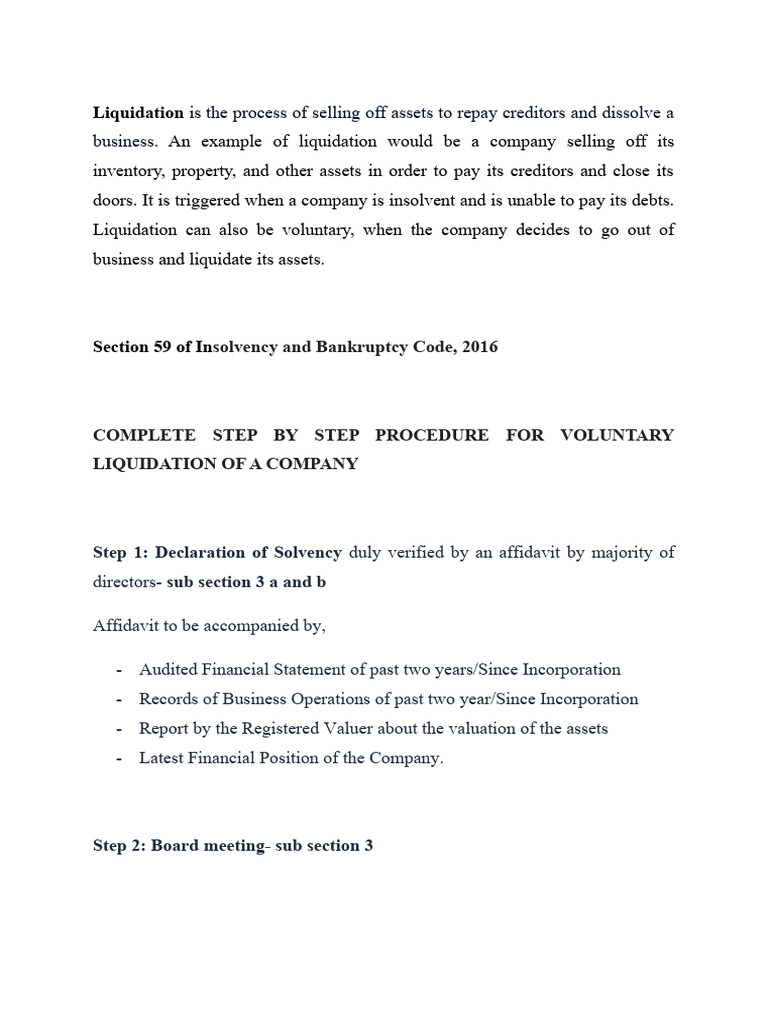 Process of Voluntary Liquidation of A Company | PDF | Liquidation ...
