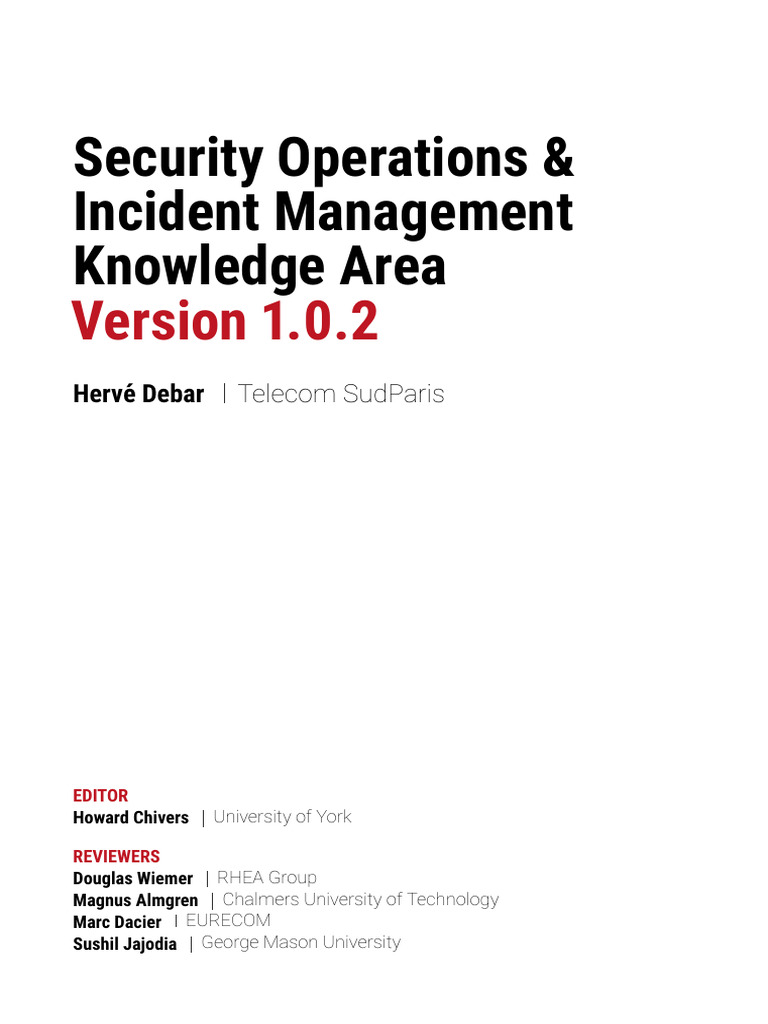 Security Operations & Incident Management Knowledge Area: Herv e Debar | PDF | Domain Name ...