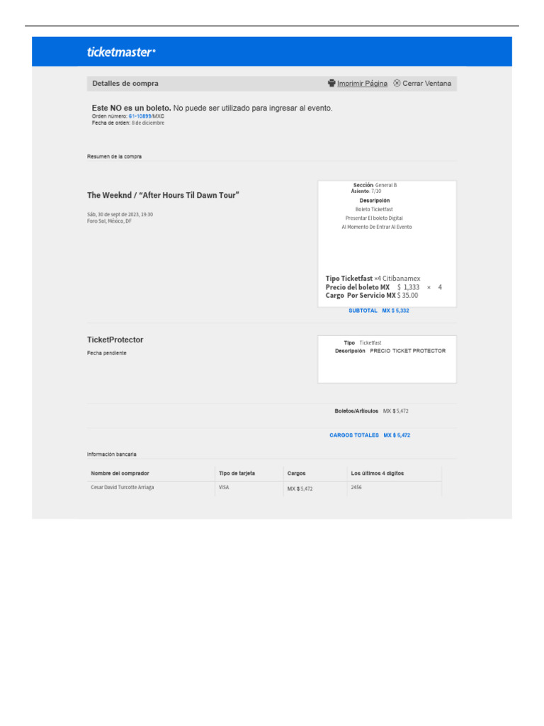 Ticketmaster Member Services Print Receipt | PDF