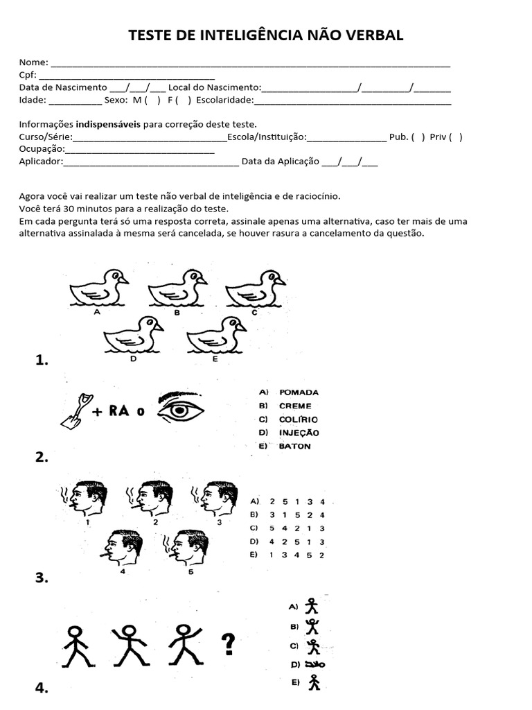 Teste de Inteligência Não Verbal | PDF