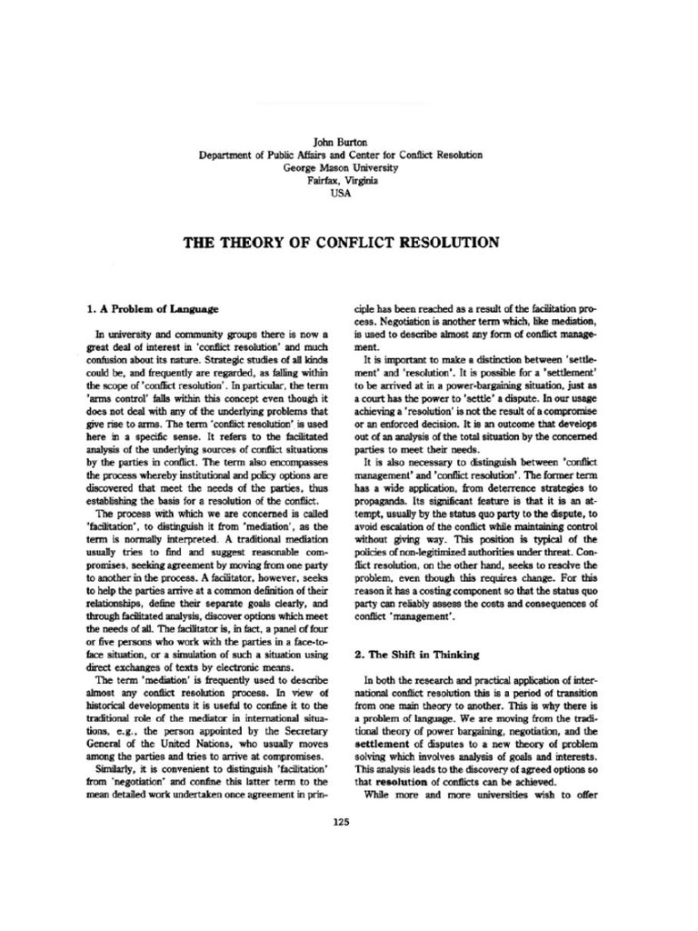 The Theory of Conflict Resolution - John W. Burton | PDF