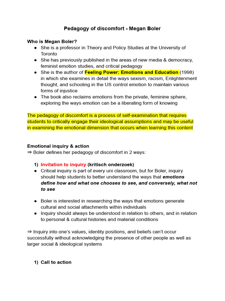 Boler's Pedagogy of Discomfort Explained | PDF | Pedagogy | Emotions