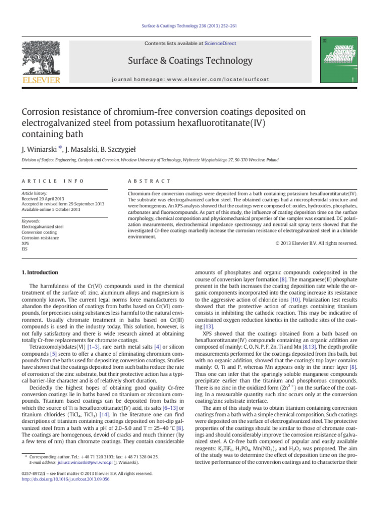 Corrosion Resistance of Chromium-Free Conversion Coatings Deposited On | PDF | Corrosion | Chromium