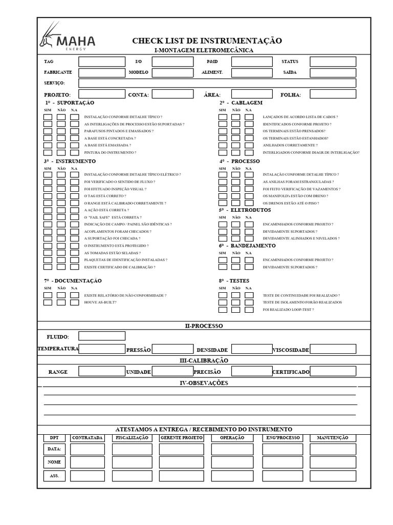 ANEXO I - CI - Check-List de Instrumentacao | PDF