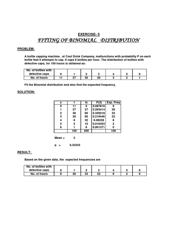 Fitting of Binomial Distribution: Exercise-5 | PDF | Statistics