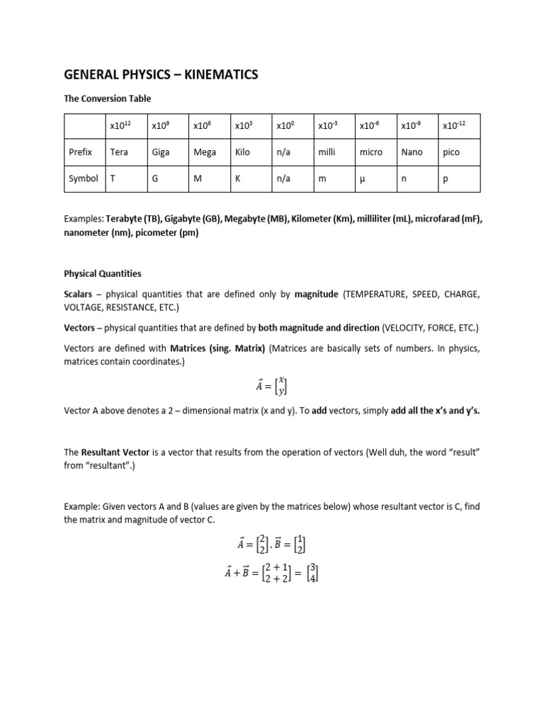 General Physics Study Guide Kinematics | Download Free PDF | Euclidean Vector | Kinematics