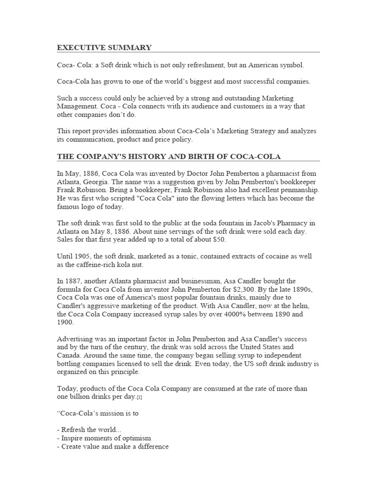 Coca Cola Product Analysis Pdf Coca Cola The Coca Cola Company