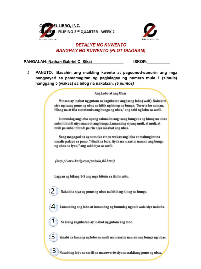 g6 (2ndq Ws - Fil) Week 2 - Detalye NG Kuwento - Banghay NG Kuwento (Plot Diagram) | PDF