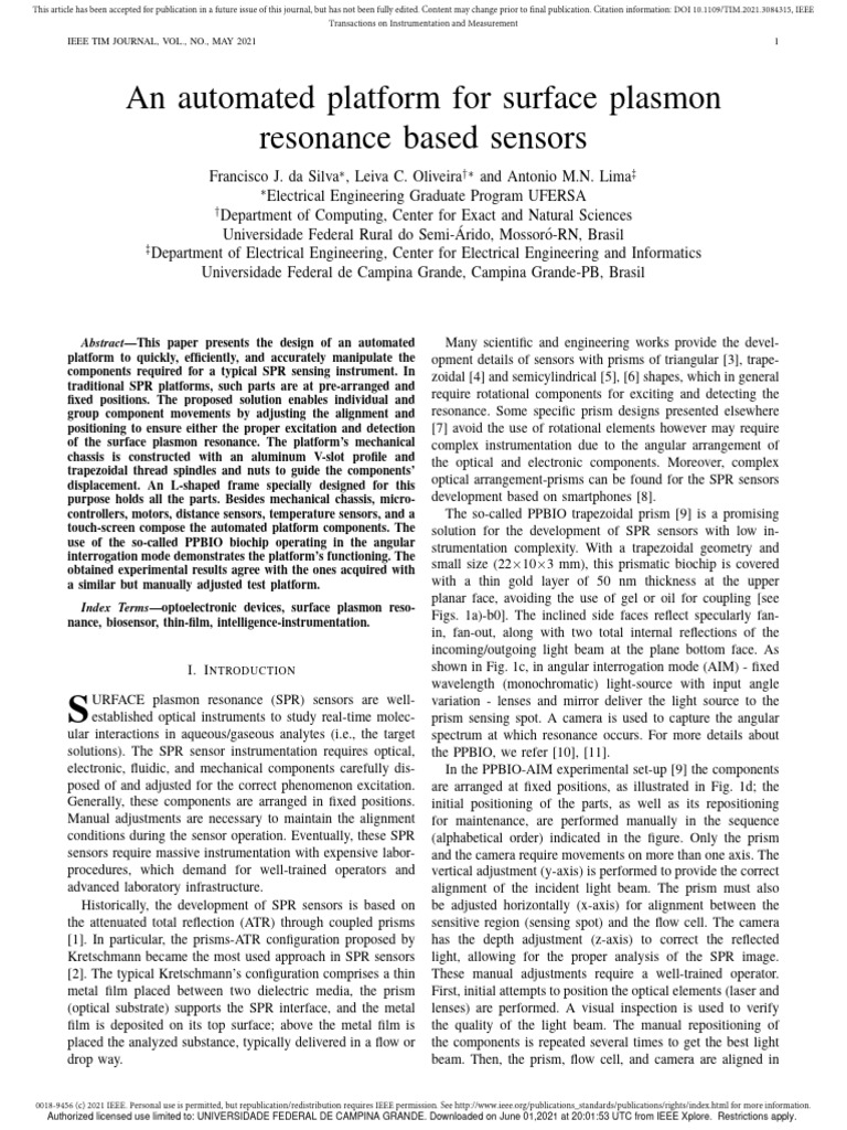 An Automated Platform For Surface Plasmon Resonance Based Sensors | Download Free PDF | Surface ...
