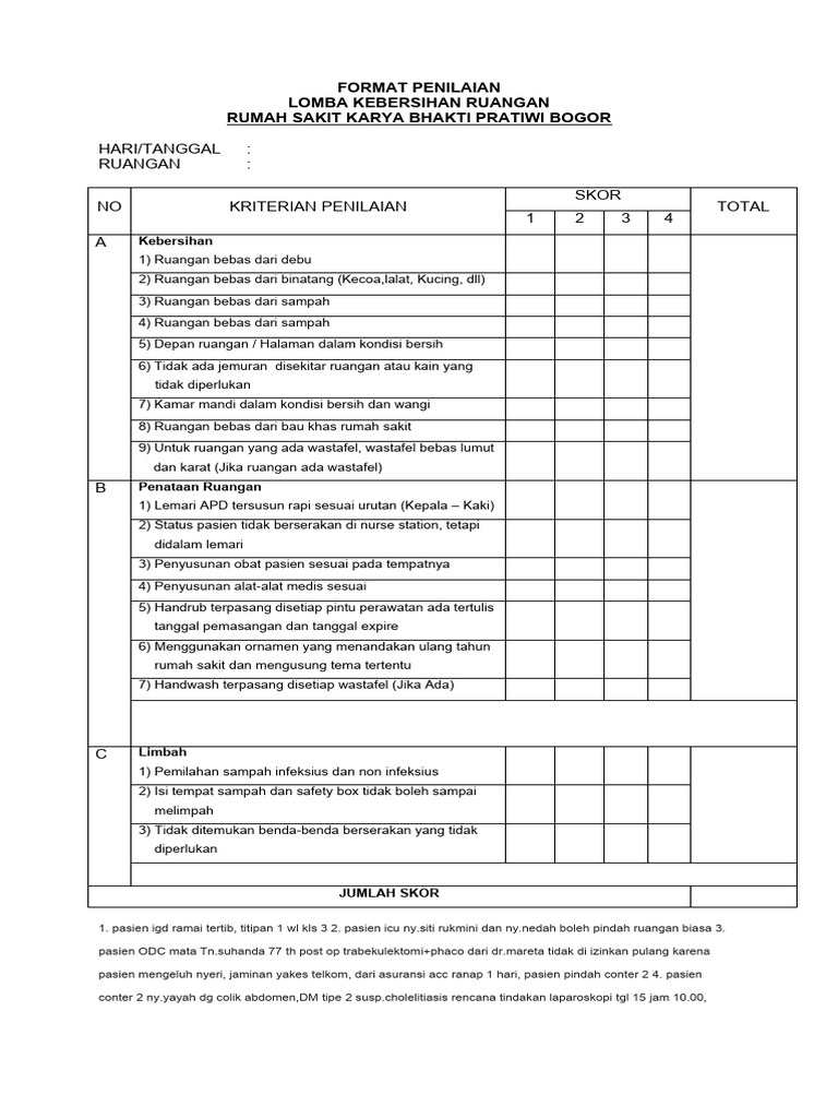 Format Penilaian Lomba Kebersihan Ruangan | PDF