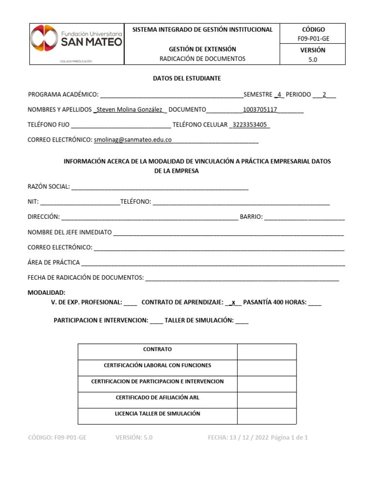 13122214F09 P01 GE (Formato RadicacióndeDocumentos) V5 | PDF