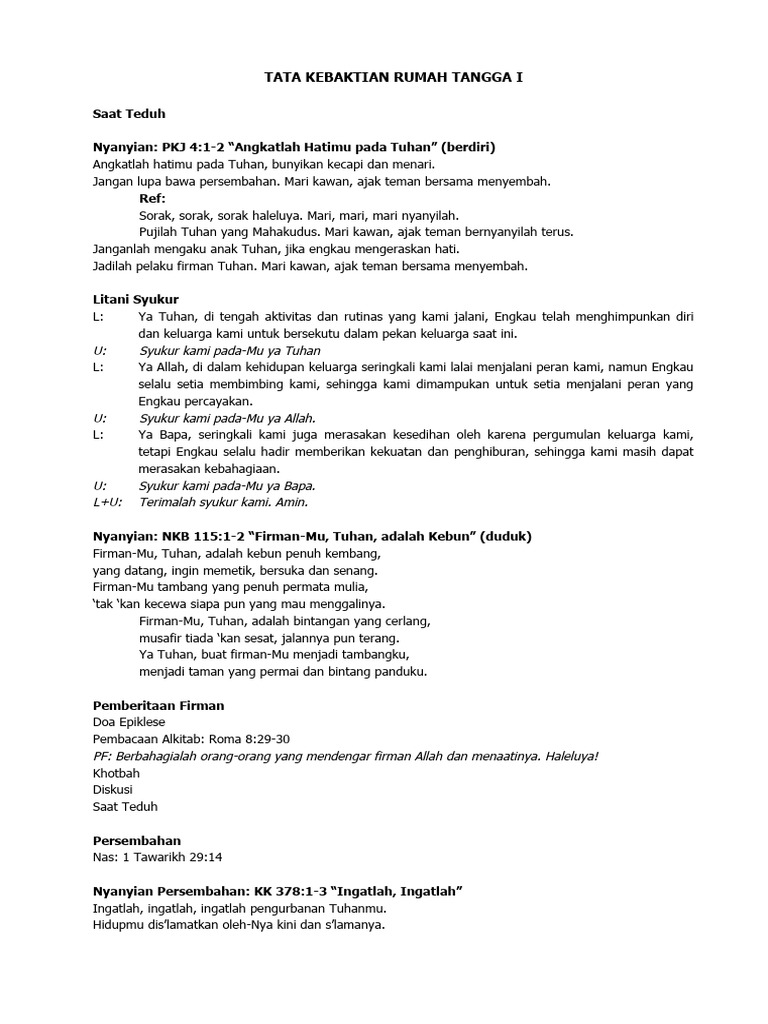 Tata Kebaktian Rumah Tangga I | PDF | Agama & Spiritualitas