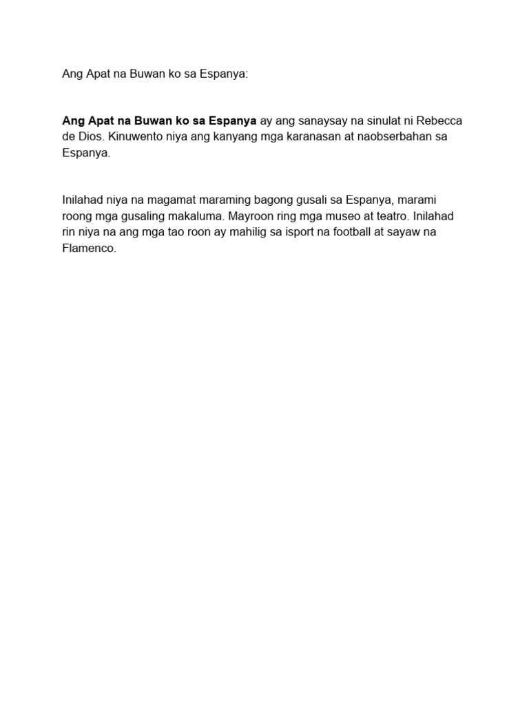 Ang Apat Na Buwan Ko Sa Espanya | PDF