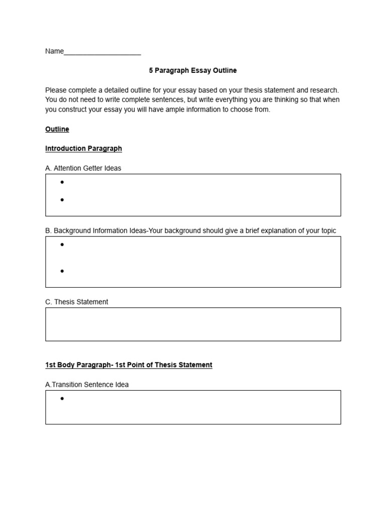 5 Paragraph Essay Outline Template | PDF