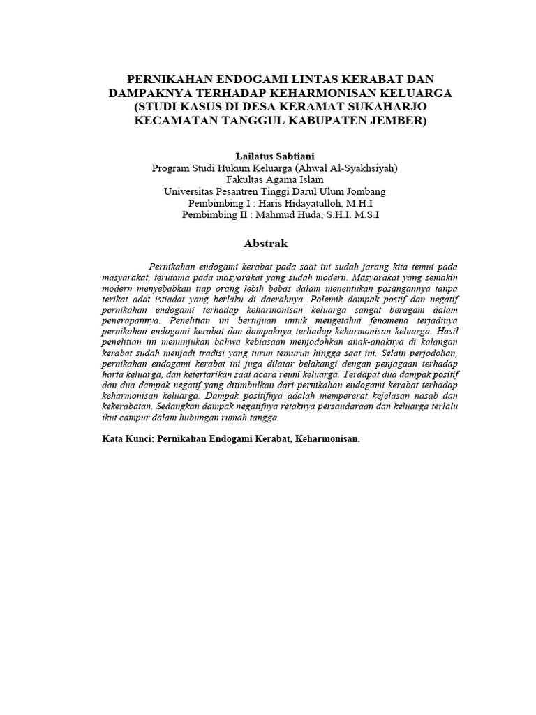 Skripsi Pernikahan Endogami Lintas Kerabat Dan Dampaknya Terhadap ...
