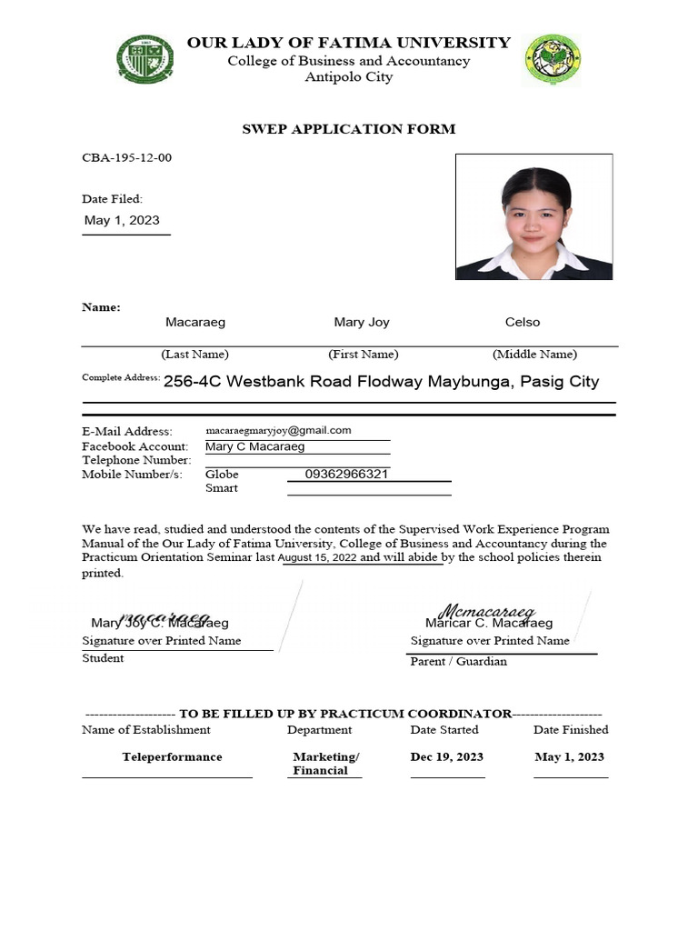 SWEP Application Form | PDF