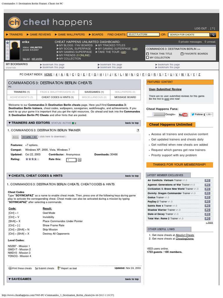 Commandos 3 - Destination Berlin Trainer, Cheats For PC | PDF ...