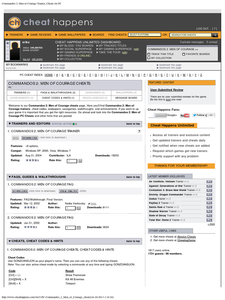 Commandos 2 - Men of Courage Trainer, Cheats For PC | PDF | Cheating In ...