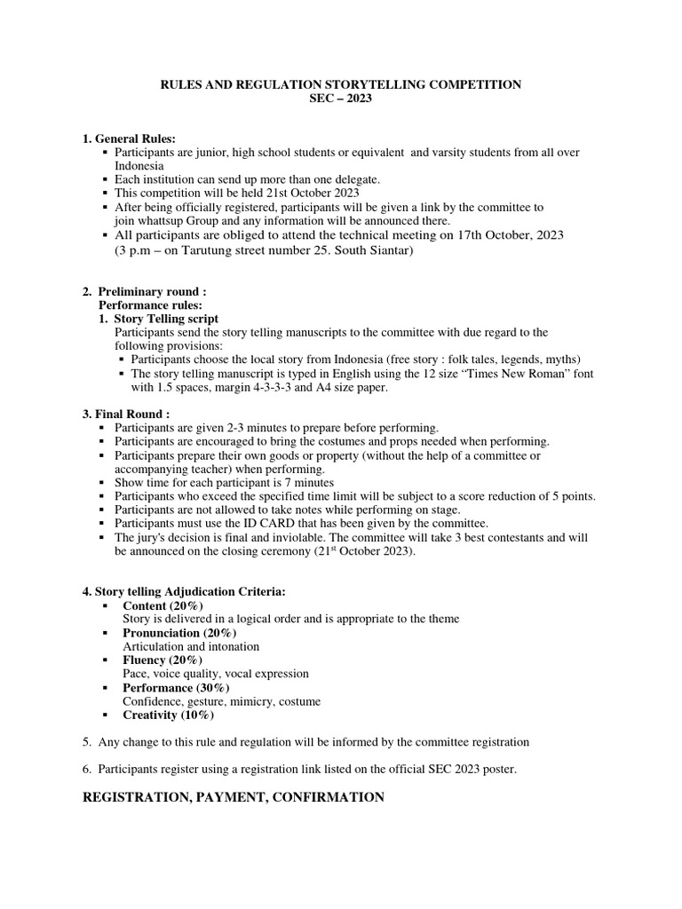 Storytelling Competition Rules 2023 | PDF | Storytelling