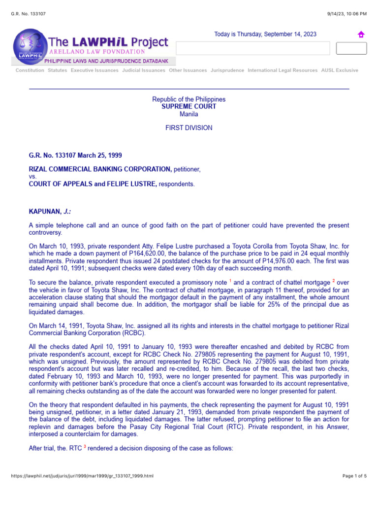 RIZAL COMMERCIAL BANKING CORPORATION, Petitioner, vs. COURT OF APPEALS ...