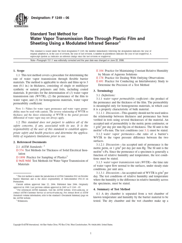 Astm F1249 | PDF | Humidity | Vacuum Tube