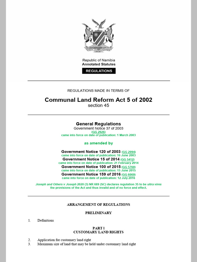Communal Land Reform Act Regulations | PDF | Witness | Leasehold Estate