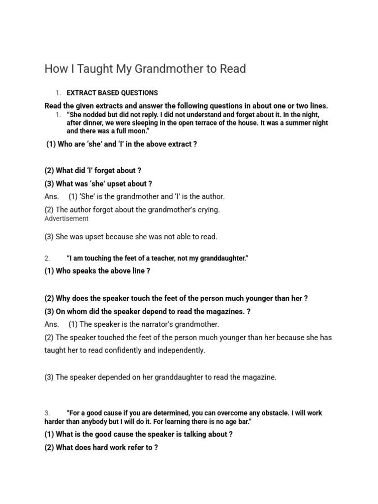 Extract-Based Questions on Grandmother's Literacy | PDF
