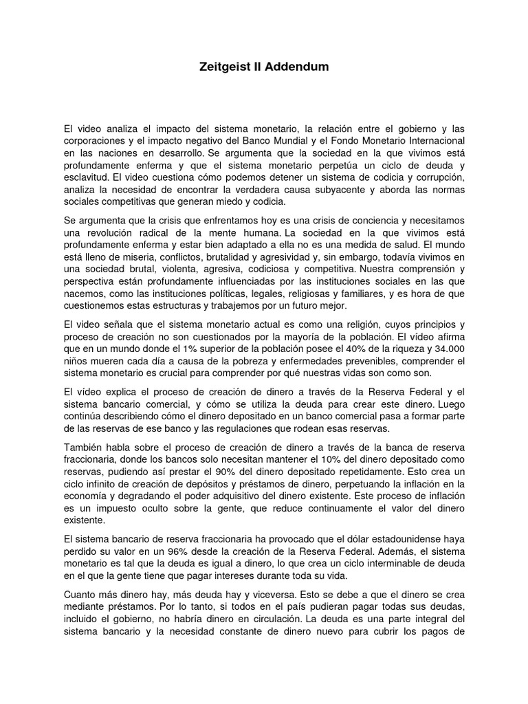 Zeitgeist II Addendum | PDF | Dinero | Inflación