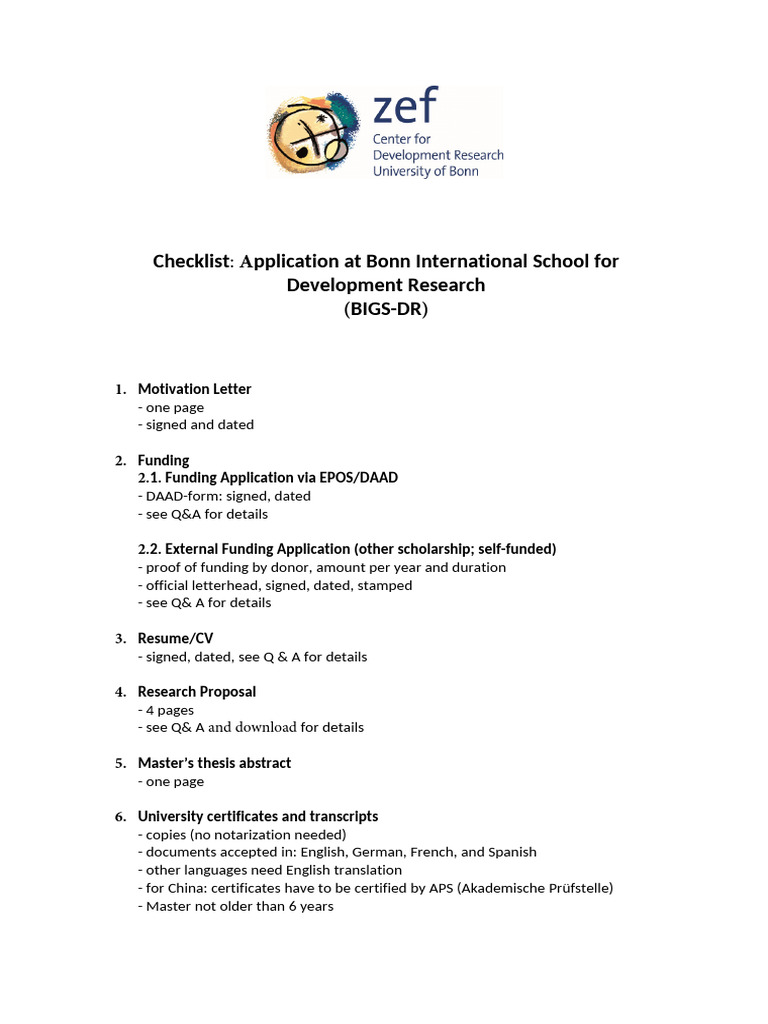 BIGS-DR Application Checklist | PDF