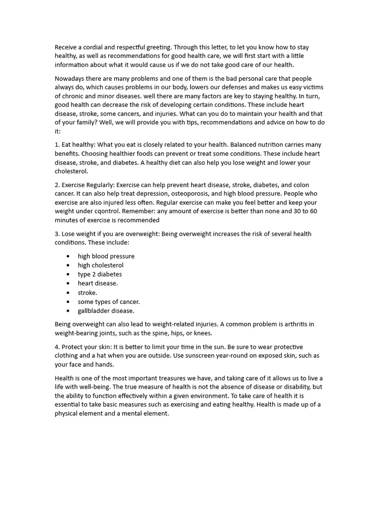 Carta de Ingles | PDF | Healthy Diet | Obesity