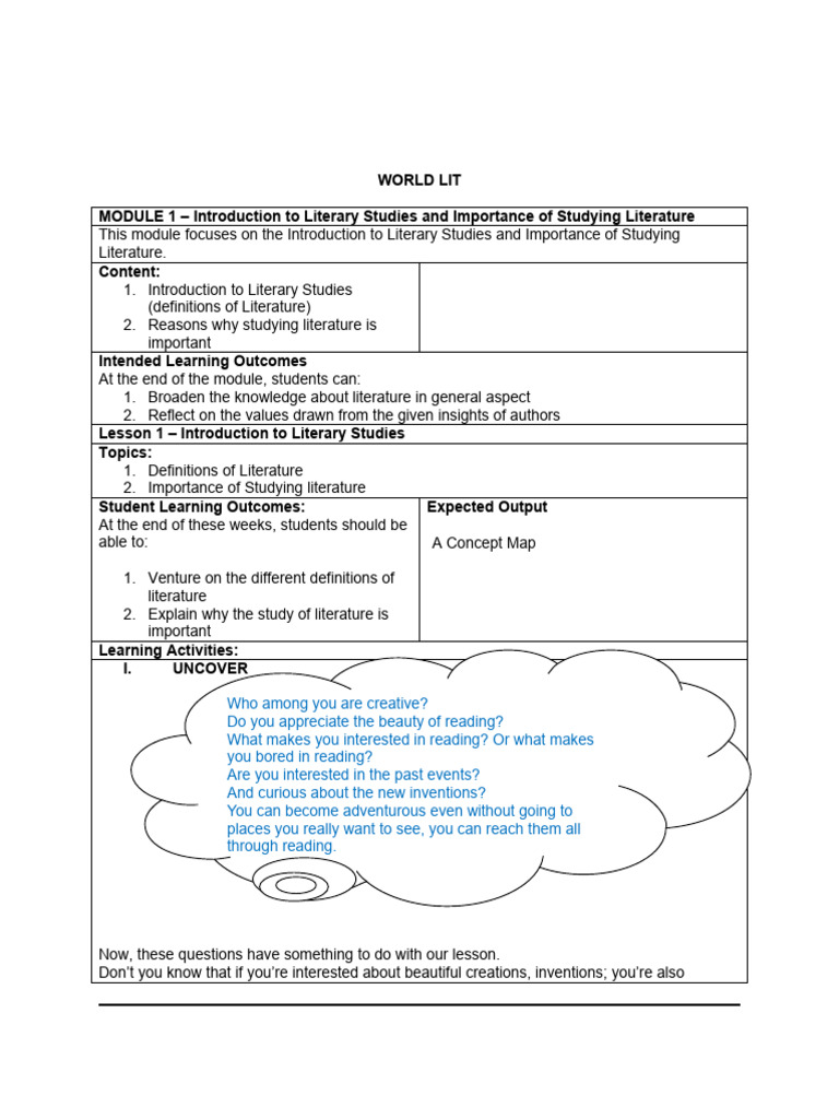 World Lit Module 1 | PDF | Morality | Experience