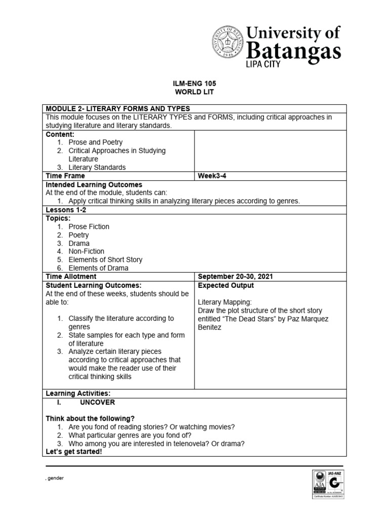 World Lit Module 2 | PDF | Poetry | Narrative