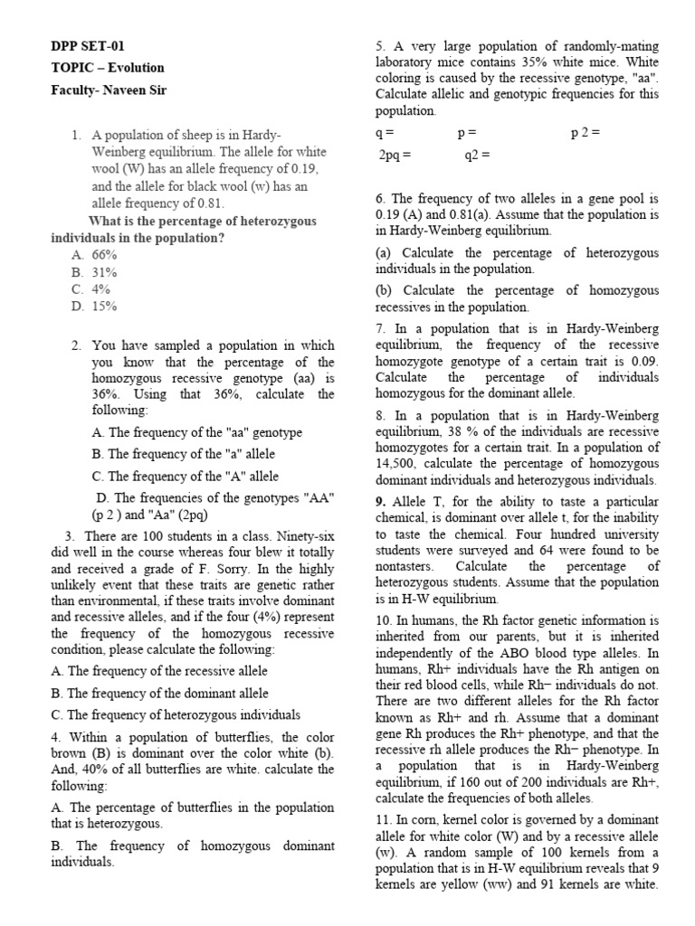 Evolution DPP 01 | PDF | Dominance (Genetics) | Allele