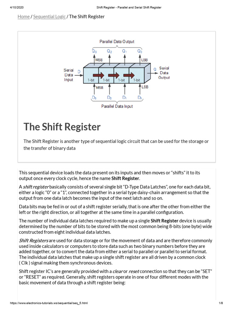 Shift Register - Parallel and Serial Shift Register | PDF | Electronic ...