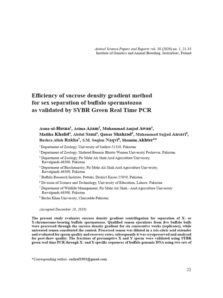 Sucrose Density Gradient Method | PDF | Centrifugation | Semen