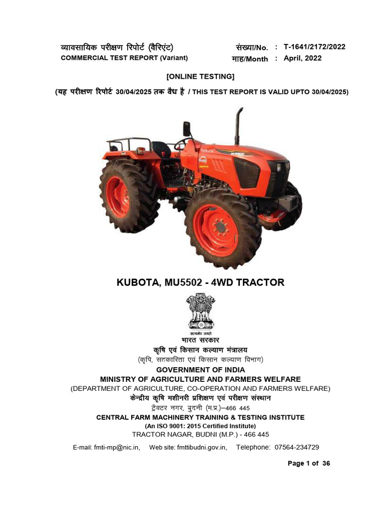 Kubota MU5502 4WD FTR | Download Free PDF | Tractor | Horsepower