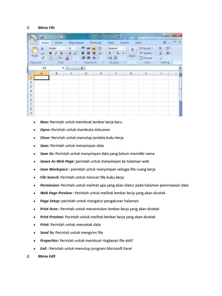Fungsi Menu Microsoft Excel | PDF | Metode & Bahan Ajar