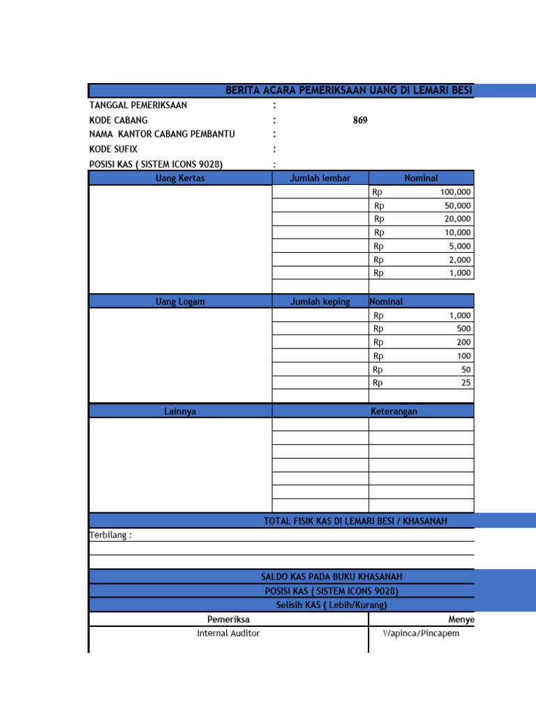 Contoh Cash Count Kas | PDF