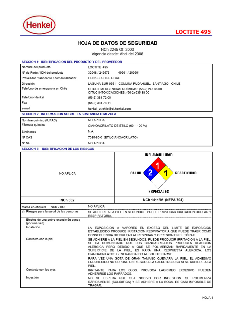 Hds Loctite 495 | PDF | Residuos | Agua