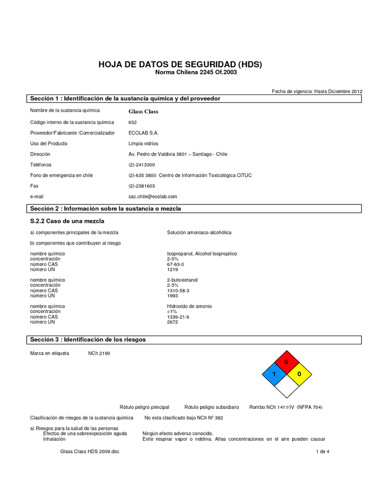 Hds Glass Class | PDF | Sustancias químicas | Ciencias fisicas