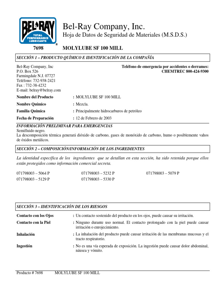 Hds-Molylube SF 100 Mill | Descargar gratis PDF | Agua | Petróleo